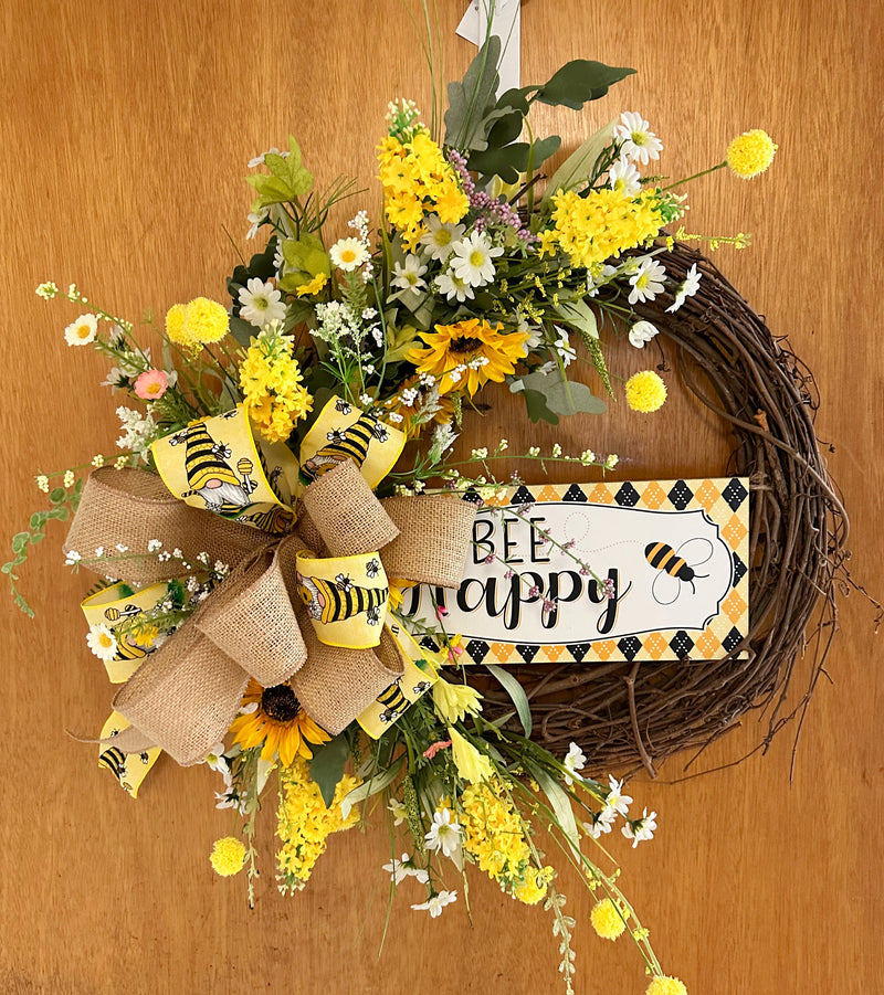 DIY Bee Happy Spring Grapevine Wreath – Ellis Home & Garden
